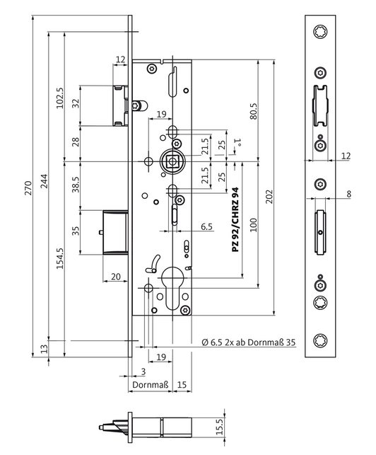 BKS - Panik-Einsteckschloss 1821, 24/45 mm, Panik-Funktion B, DIN links/rechts, Edelstahl matt